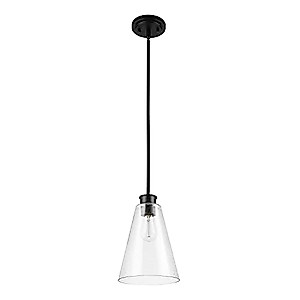 Globe Electric 61258 Gizele 1-Light Pendant Lighting, Matte Black, Seeded Glass Shade, 60W Vintage Edison Incandescent Bulb Included