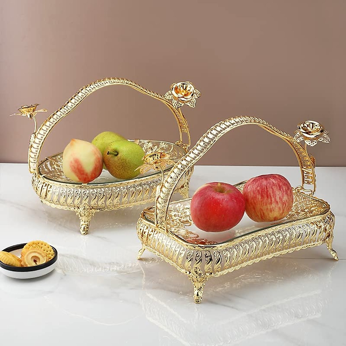 MNZJIA Fruit Basket Gold Fruit Bowl Fruit Basket Moiuhtu Fruit Stand For Countertop Party Wedding Decoration Snack Fruit Plate(Rectangle)