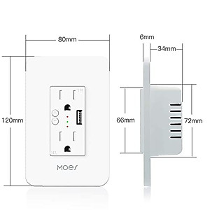 MOES WiFi Smart Wall Outlet,15A Divided Control 2 in Wall Socket with USB Interface,Smart Life/Tuya APP Remote Control Compatible with Alexa and Google Home No Hub Required, ETL Certified, 2.4G WiFi