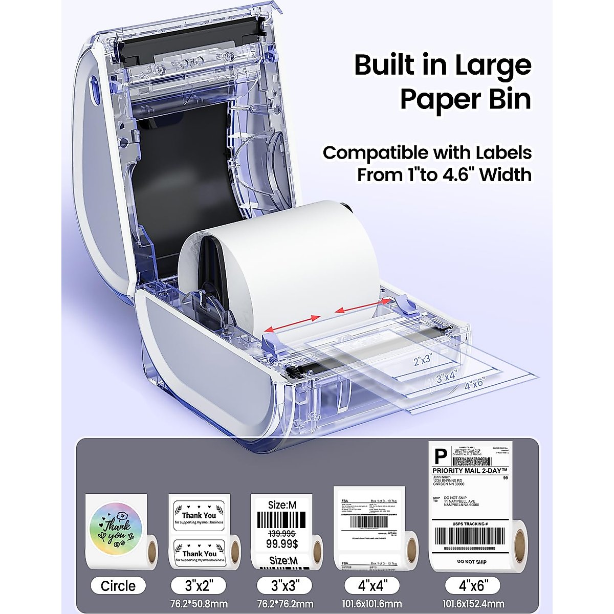 Phomemo Bluetooth Thermal Label Printer 4X6 - D520BT Wireless Shipping Label Printer Build-in Holder, Thermal Label Maker for Return Shipping Package, Compatible with Amazon, USPS, Shopify, Ebay