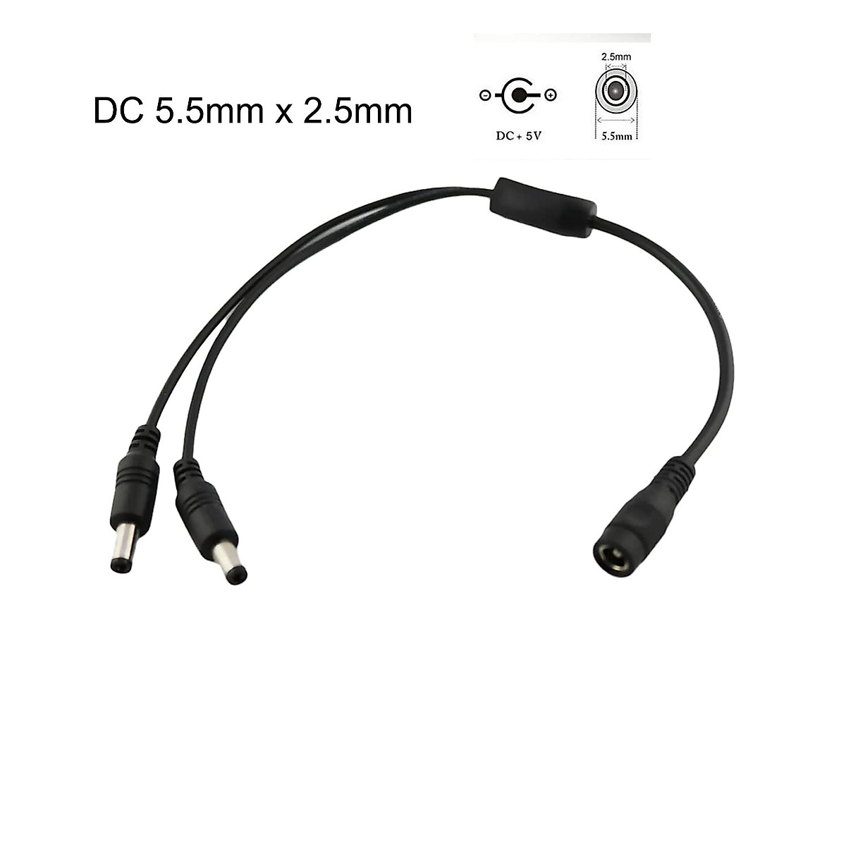 UpperFu 2pcs CCTV DC Power Splitter Cable 5.5mm x 2.5mm Female Jack to 2 Male Splitter Connector Cable 5.5mm x 2.5mm Adapter for LED Strip Surveillance Camera Security Camera