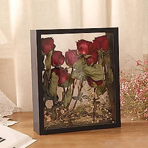 XIYUAN Wooden Dried Flower Photo Frame Dried Flower Display Stand Decorative Floating Photo Frame Clear Double-sided Dried Flower Display Desktop Souvenir Photo Herbarium Photo Frame (8x10''/Black)