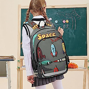 Glaphy Retro Rocket Ships Backpack, School Bag Lightweight Laptop Backpack Students Travel Daypack with Reflective Stripes