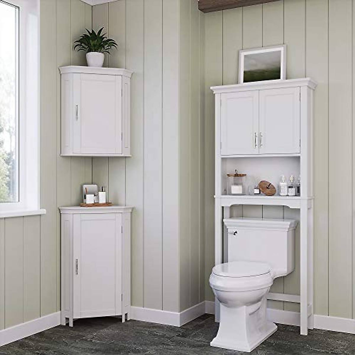 RiverRidge, White Somerset Bathroom Over the Toilet Storage Spacesaver with Open Shelf and Two Doors