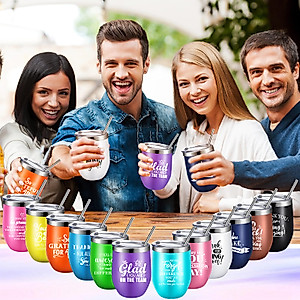 Uiifan 12 Pcs Appreciation Employee Gifts Wine Tumbler Bulk Thank You Team Gift for Staff Office Coworker Women Men 12 oz Inspirational Stainless Steel Insulated Tumbler with Straw