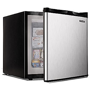 EUHOMY Mini Freezer Countertop,1.1 Cubic Feet, Single DoorCompact Upright Freezer with Reversible Stainless Steel Door, Removable Shelves, Small freezer for Home/Dorms/Apartment/Office(Silver)