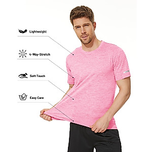 MAGCOMSEN Athletic T Shirts for Men Stretch Crew Neck Dry Fit Breathable Lightweight Cool Running Gym Athletic T Shirt Pink XL