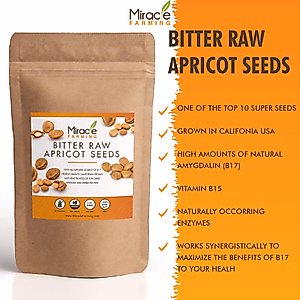 Bitter Apricot Seeds/Kernels, California USA Grown, Non GMO, Vegan, Raw & Large, The Best Natural Source of Vitamin B17, In a Resealable Pouch (1LB)