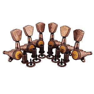 Guyker Guitar Locking Tuners (3L + 3R Handed) - 1:18 Models Rear Lock String Tuning Key Pegs Machine Head with Trapezium Button Antique Bronze, GK04SP