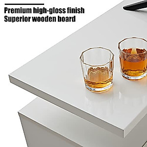 Amerlife Fireplace TV Stand with 36" Fireplace, 70" Modern High Gloss Entertainment Center LED Lights, 2 Tier TV Console Cabinet for TVs Up to 80", Ivory White