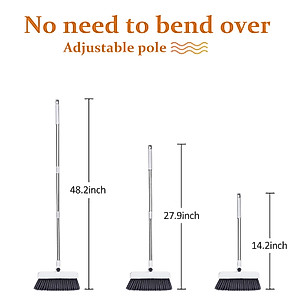 Broom with Dustpan Combo Set, Brooms for Sweeping Indoor and Outdoor 3 in 1 Long Handle Broom and Dustpan Set Push Broom Heavy-Duty for Home Cleaning Bathroom Kitchen