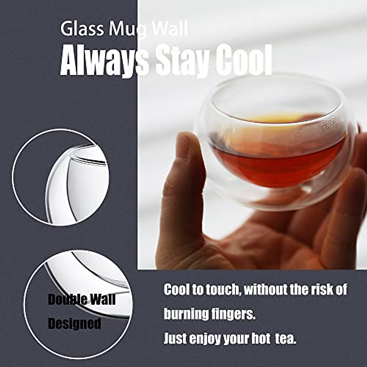 PunPun Tea Cups Double Wall Borosilicate Glass Espresso Cups Heatproof Insulating Teacups glass Set of 4 Demitasse Gift Box (2.7 oz. / 80ml) …