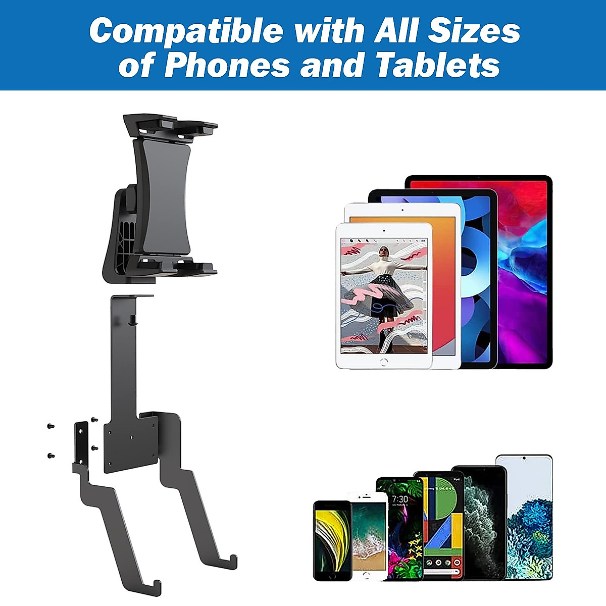JISHAHS Phone & Tablet Holder for Concept 2 Rowing Machine PM5 Monitor, All-in-One Tablet Mount for C2 Rower Suitable for Tablets & Phones & iPad for Any Screen Size, Compatible with PM5 ONLY