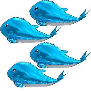 Cute 4D Whale Balloons Under The Sea Decorations Ocean Balloons, 4 Pack Gaint 37'' Whale Shape Mylar Foil Balloons Sea Animal Balloons Fish Balloons Beach Party Supplies, Blue