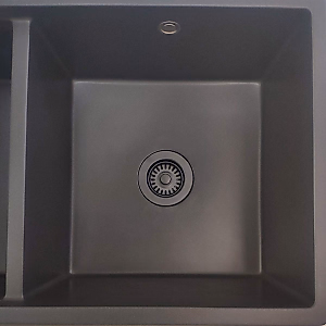 EADOT 3-1/2 Inch Polymer Black Kitchen Sink Drain Assembly with Basket Strainer and Stopper, Kitchen Drain Basket Strainer for Granite/Fireclay Kitchen Sinks