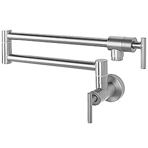 Launceter Pot Filler Faucet, Wall Mount Pot Filler Solid Brass Brushed Nickel Kitchen Faucets, Double Joint Swing Arm Kitchen Sink Pot Filler Faucets, Single Hole with 2 Handles(Brushed Nickel)