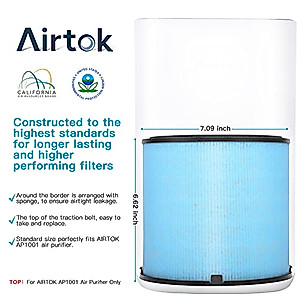 AIRTOK Air Purifier AP1001 Replacement Filters 2-Pack, 5-Layer Purification System, H13 True HEPA Filter, Activated Carbon Filter and More