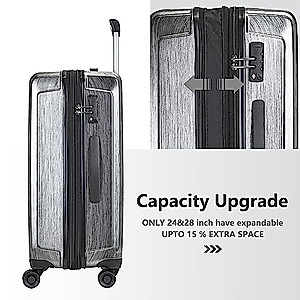 TydeCkare Luggage Set 3 Piece 20/24/28, 20" carry on with Front Pocket & 24/28" with Expandable, ABS+PC Suitcase with 4 Silent Wheels, TSA, YKK, Silver Grey