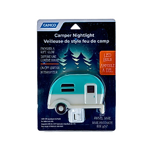 Camco Camper Nightlight | Features A 360-Degree Swivel Base | Includes (1) 120V LED Bulb | Blue Color (53103),One Size