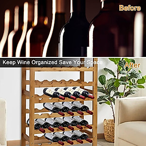 KINTNESS 36 Bottle Bamboo Wine Rack, FreeStanding Display Storage Rack Wine Display Shelf w/Countertop