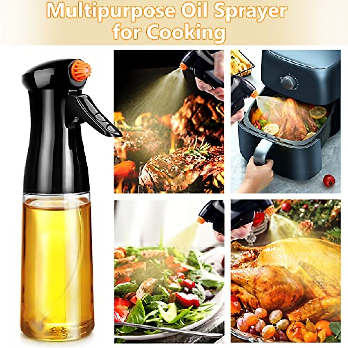 Oil Sprayer for Cooking, Olive Oil Sprayer, Olive Oil Spray Bottle, 230mL cooking Oil Sprayer for Air Fryer glass Oil Mister Spray Bottle for Cooking BBQ Roasting Salad Kitchen Baking oil spritzer