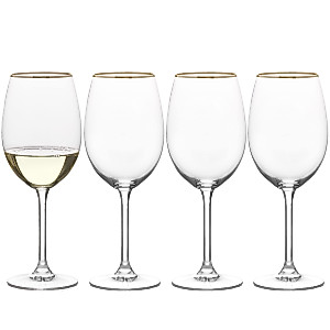 Mikasa Julie Gold Set of 4 White Wine Glasses, 16.5-Ounce, Clear