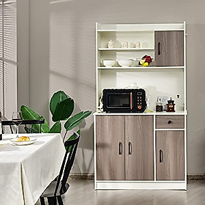 LOKO Kitchen Pantry Storage Cabinet, Kitchen Buffet with Hutch with Adjustable Shelves and Cable Management Hole, Tall Kitchen Hutch with Anti-tip Devices, 39.5 x 15.5 x 71 inches (White)