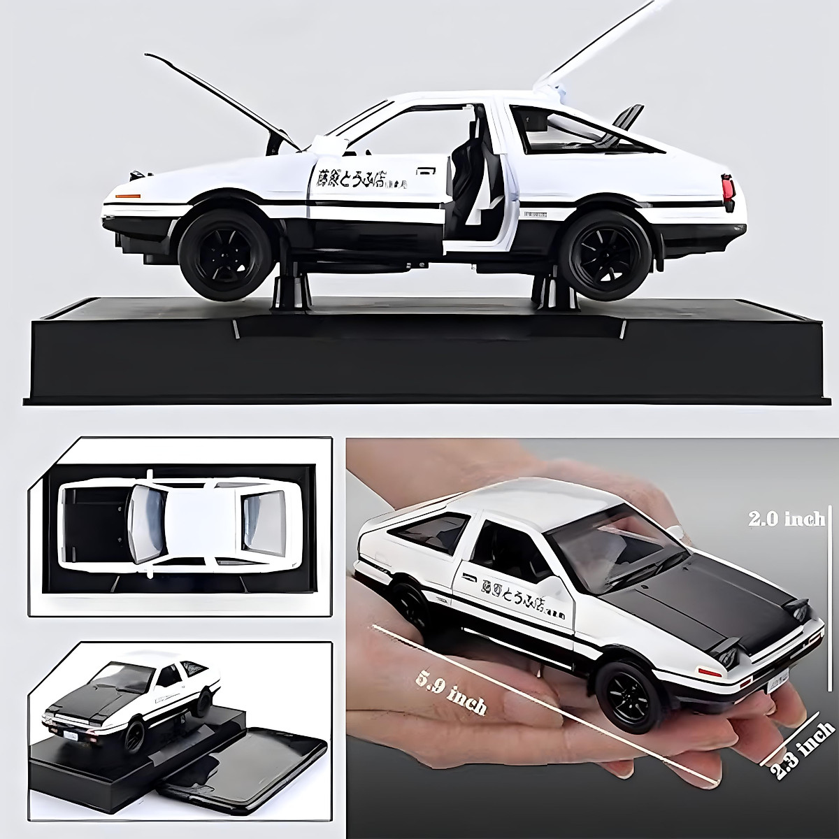 Mzexoma Initial D Toyota Trueno AE86 Alloy Diecast Car Model, Sports Car Toys for Kids and Adults,Pull Back Vehicles Toy Cars (Black-Type A)