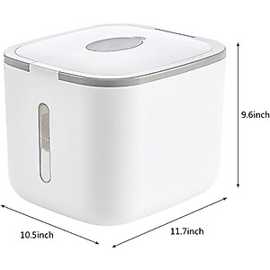 GQU Airtight Rice Dispenser 22 Lbs Food Storage Container Automatic Flip Cover Rice Bucket for Cereal Grain Flour Rice Nuts Beans Pet Food Countertop, Gray