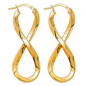 Large 14k Yellow Gold Polished Square Tube Infinity Twisted Figure Eight Hoop Earrings, 42mm (1.65 Inches)