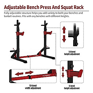 HARISON Multifunction Squat Rack with Adjustable Weight Bench, Heavy Duty Barbell Rack with Pull Up Bar Station for Home Gym