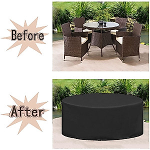 Round Patio Furniture Covers, Outdoor Furniture Cover Waterproof, 420D Patio Table Cover with 4 Windproof Buckles, Outdoor Patio Cover Fits for 6-8 Seats-39x51inch(100x130cm)