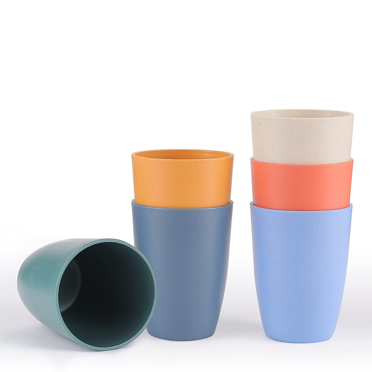 WUXURUN 6 Pack Wheat Straw Cup, Unbreakable Reusable Drinking Cups Water Cup, Stackable Coffee Cup Juice Tumblers, Mug for Coffee, Tea, Water, Milk, Juice