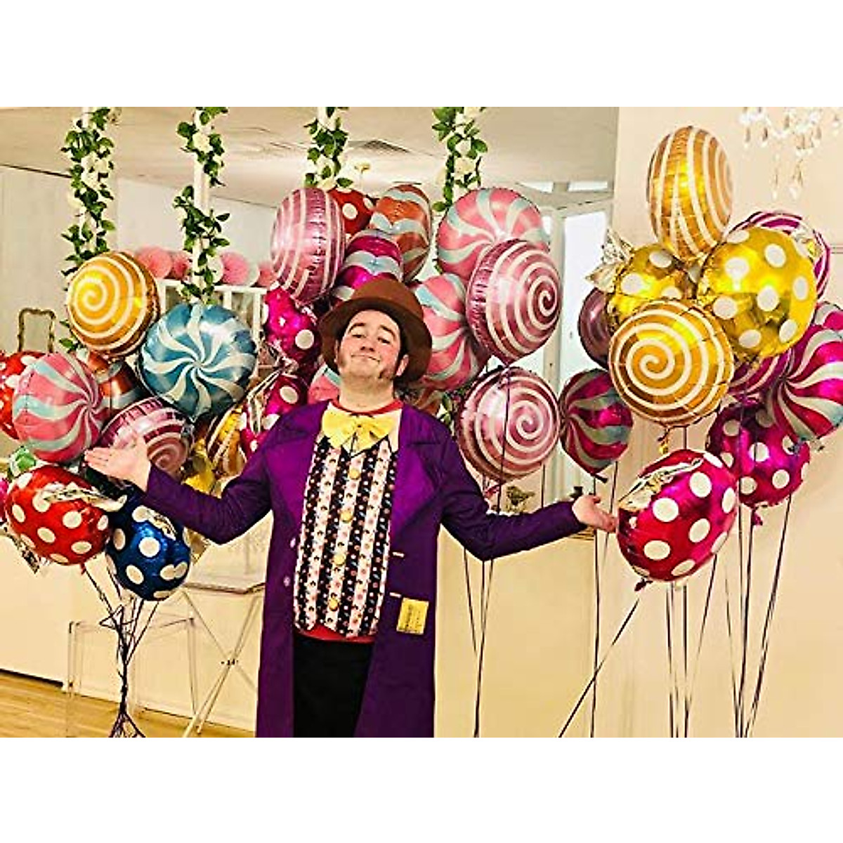 Sweet Candy Balloon Set Candies Theme Swirl Helium Mylar Foil Balloons Party Birthday Decor Supplies Round Daughters 12 Pcs Christmas