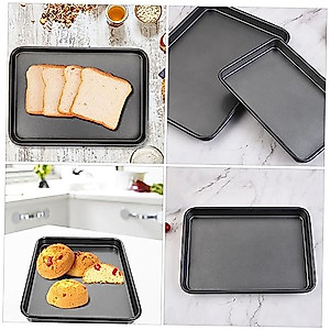 SHOWERORO 2pcs Non-stick Carbon Steel Bakeware Bread Tray Toaster Oven Pan Stainless Steel Bakeware Heavy Duty Roasting Pan Lasagna Pan Carbon Steel Cookie Sheet Household Baking Tray Cake