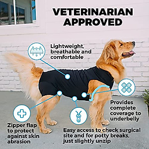 Shed Defender Recovery Suit for Dogs - Seen on Shark Tank, Post-Surgery Dog Onesie, Vet Approved, Anxiety Shirt, E-Collar Alternative, Calming Vest Jacket, Covers Hot Spots & Abdominal Wound, Bodysuit