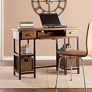 Mirada Writing Desk 42" Wide - Weathered Gray w/ Natural Brown Finish - Broad Workspace