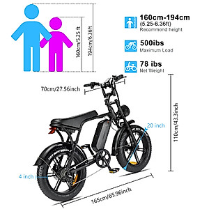 Electric Bike V8 20 inch 750W Adult Electric Bike With 48V 15Ah Removable Battery,Max Speed 28 MPH Pedal Snow Bike 20 inch Fat Tire Electric Mountain Bike, Smart Digital Screens,60 Miles Long Range