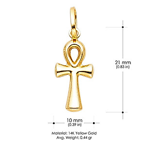 Ioka 14K Yellow Gold Egyptian Ankh Cross Charm Pendant with 0.9mm Singapore Chain Necklace - 20"