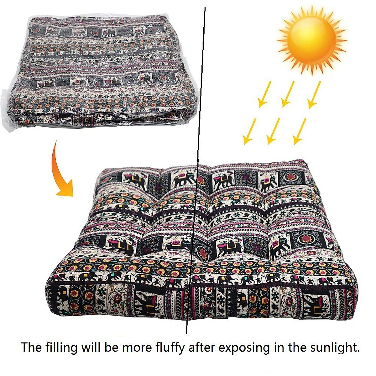 HIGOGOGO Blue Mandala Square Floor Pillow, Bohemian Style Seating Pouf Meditation Pillow Indian Cushion for Floor Yoga Seating Pad Boho Decor for Home Party Garden, 22x22 Inch, Navy Blue