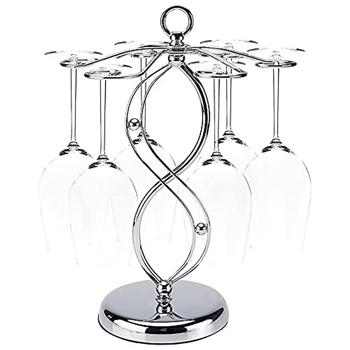 ZOOTWO Scrollwork Wine Glass Rack,6-Hook Scrollwork Metal Countertop Wine Glass Cup Holder for Home and Bar Storage and Artistic Tabletop Display, Spiral Style