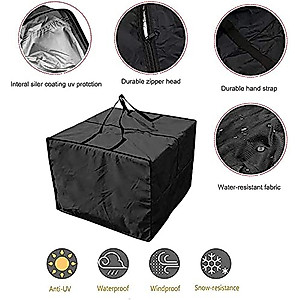 Square Cushion Storage Bag Outdoor Cushion Storage Bags Water Resistant All Weather Protection with Zipper and Handle Garden Furniture Cushion Carrying Bags-81x81x61cm (Black)