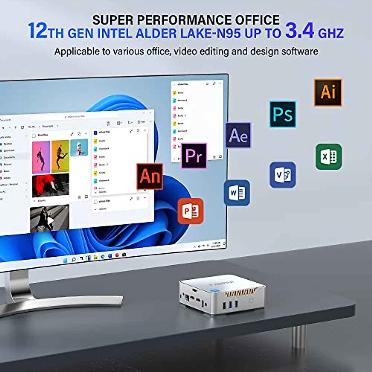 KAMRUI Mini PC,12th Intel Alder Lake- N95 up to 3.4 GHz,16GB RAM+512GB M.2 SSD, Windows 11 Pro Mini Computer,Support 2.5" SATA SSD,WiFi 2.4G/5G,Bluetooth4.2,Triple Display,4K Reliable Office Small PC