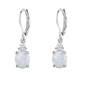 18K White Gold Plated Created Opal and Cubic Zirconia Dangle Earrings for Women