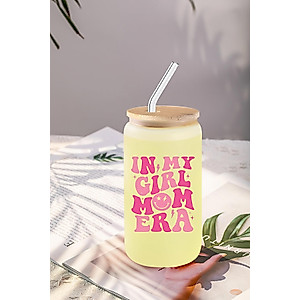OWSUMER Girl Mom Gifts,New Mom Gifts,Gifts for New Mom,In My Girl Mom Era Glass Cup,Baby Shower Gifts for Mom,New Mom Gifts After Birth,Cool gifts for New Moms-16oz Coffee Glass Cups with Lids Straws