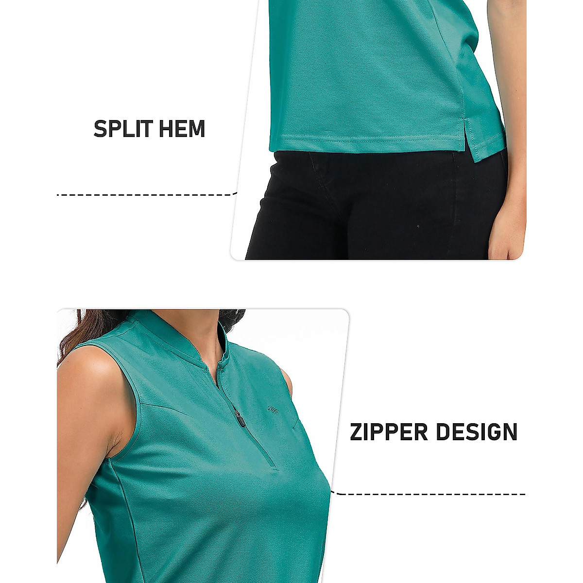 Golf Polo Shirts for Women Slim Fit Woman Sleeveless Sports Shirts Quick Dry Athletic Tank Tops for Tennis Work with Zipper Green