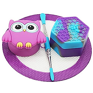 Vitakiwi Wax Silicone Container 26ml Hexagon 11ml Owl with 4.98" Round Mat and 4.8" Stainless Steel Carving Tool (Purple)