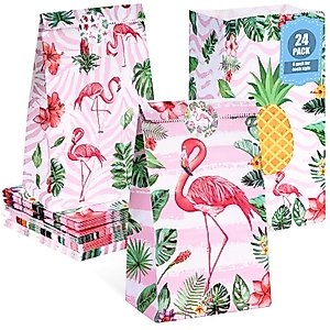 VGOODALL 24PCS Party Favors Bags, Flamingo Gift Bags Hawaii Treat Bags with Stickers Goodie Bags for Birthday Hawaiian Luau Party