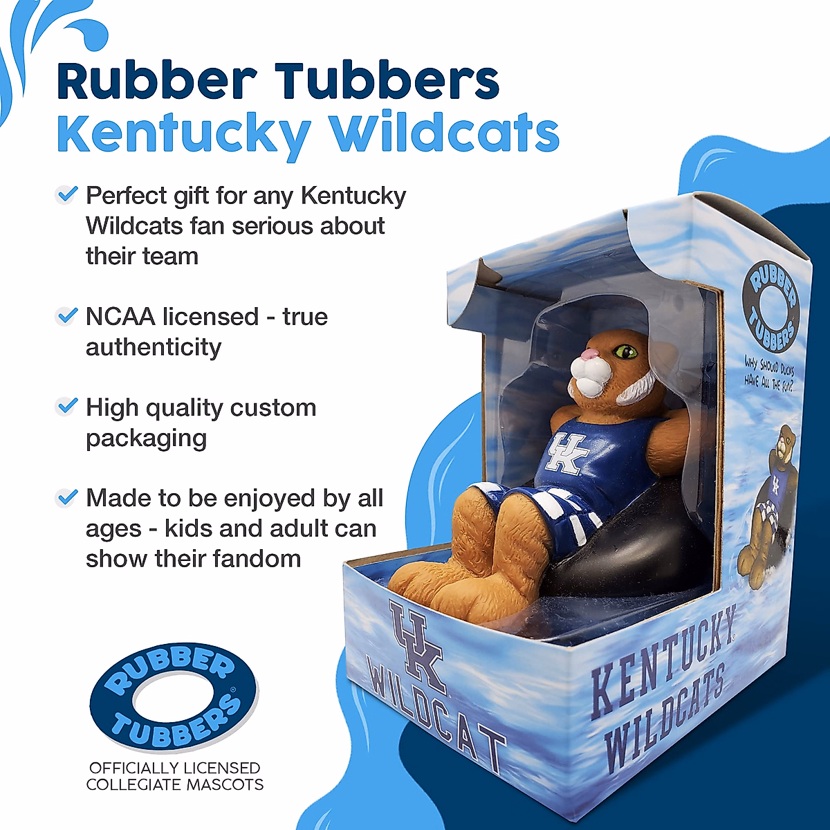 Rubber Tubbers Kentucky Wildcats (The Wildcat) Collegiate Bathtub Toys - Officially Licensed NCAA Team Mascots, Authentic Sports Memorabilia, Novelty Rubber Ducks (University of Kentucky)