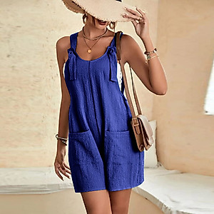 plus size overalls for women Womens Summer Short Jumpsuits Adjustable Strap Casual Rompers with Pockets Loose Fit Comfy Trendy Overalls 2023 Blue XL